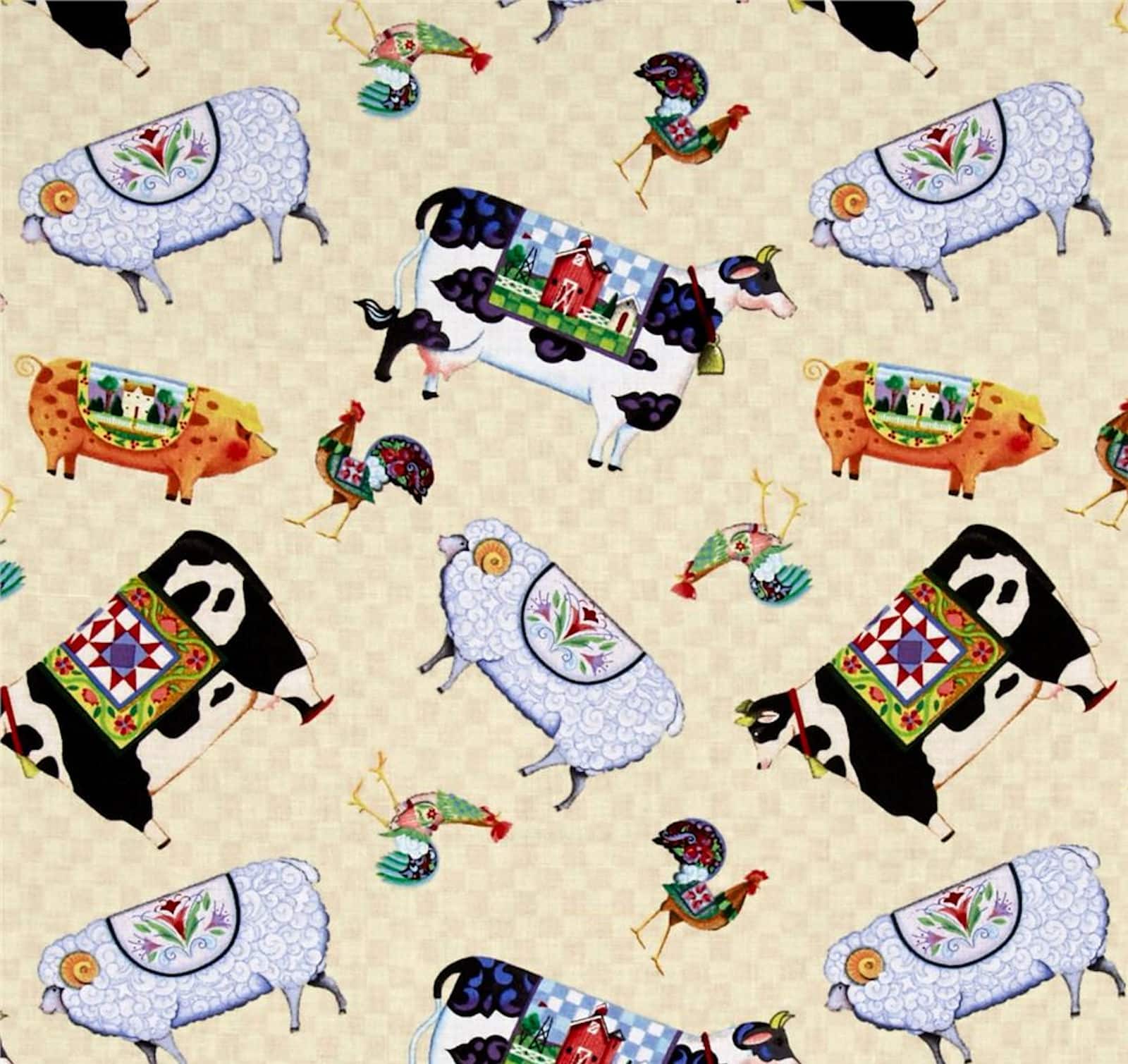 45" Jim Shore Village Farm Animals Fabric | Marshall Dry Goods