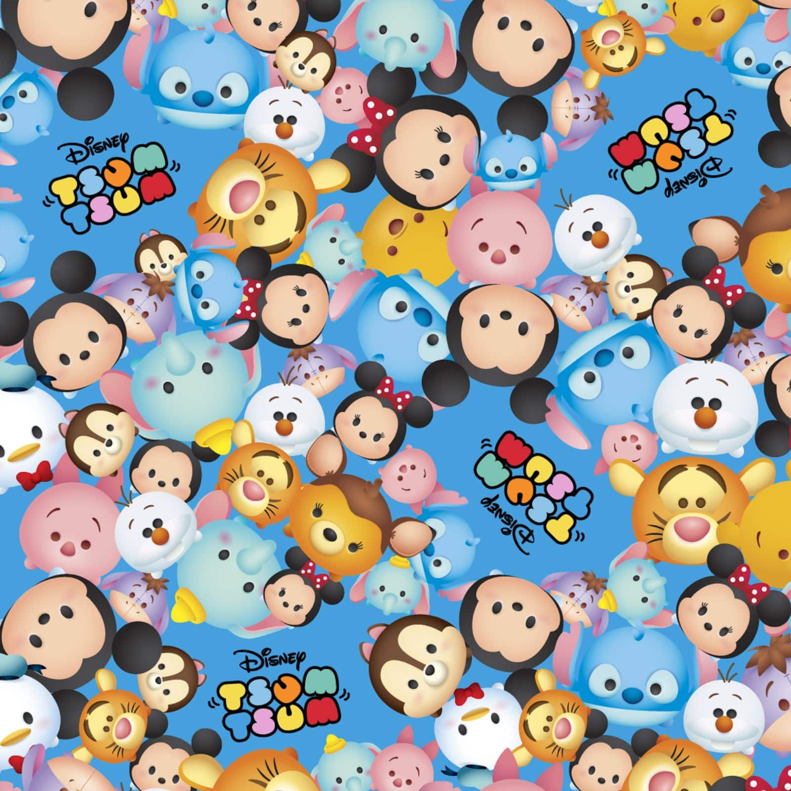 45" Disney Tsum Tsum Packed With Logo Blue Fabric Fabric | Marshall Dry ...