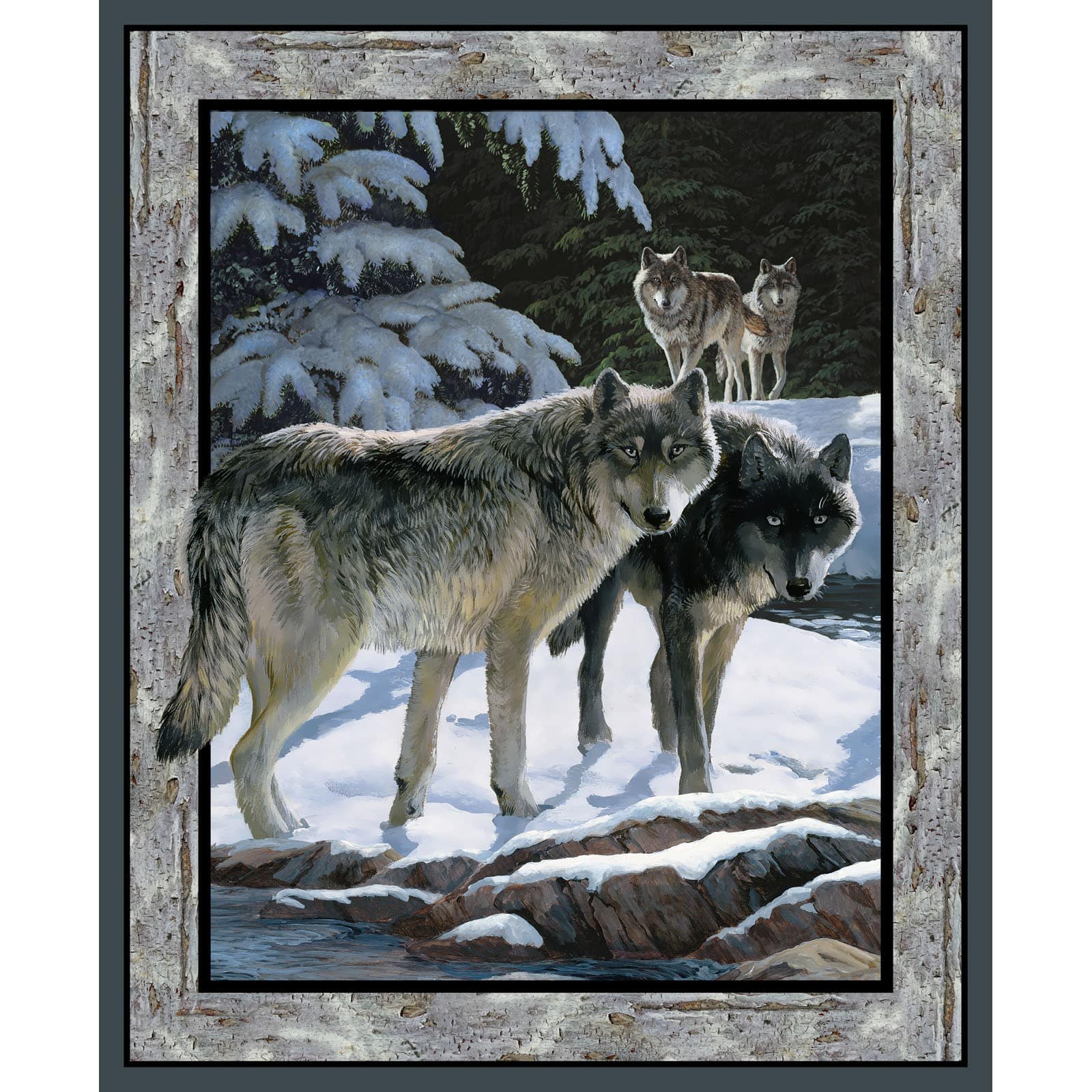 45" Wild Wings Silver Wolf Wall Panel Fabric | Marshall Dry Goods