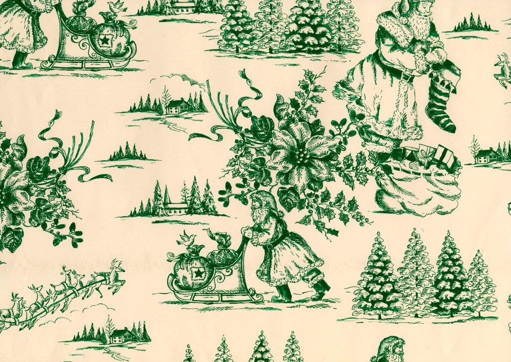45" Christmas Santa Toile & Green Fabric | Marshall Dry Goods