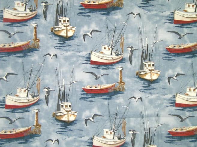 45" Seabound Boat Allover & Blue Fabric | Marshall Dry Goods