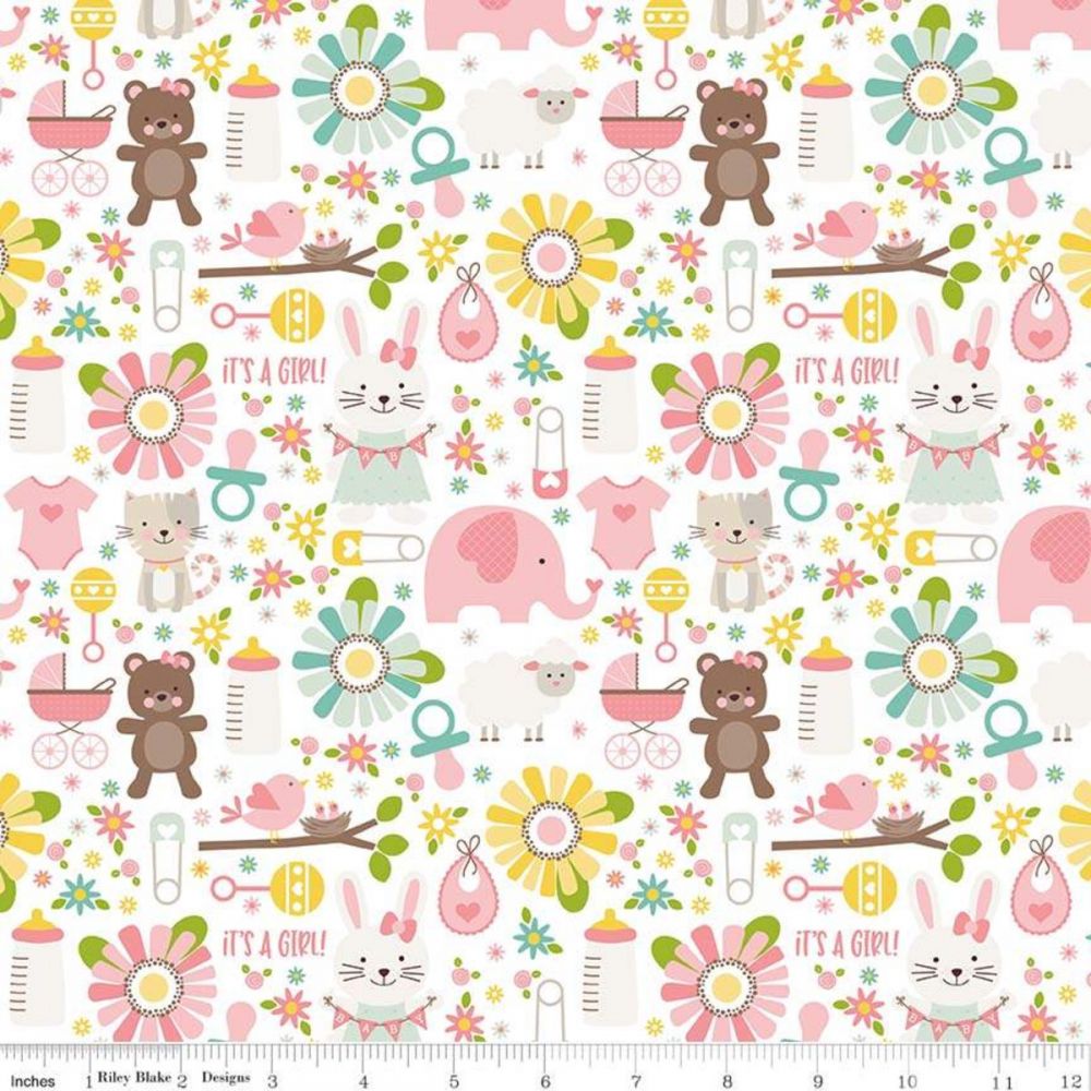 45" Riley Blake Sweet Baby Girl Flannel Fabric | Marshall Dry Goods