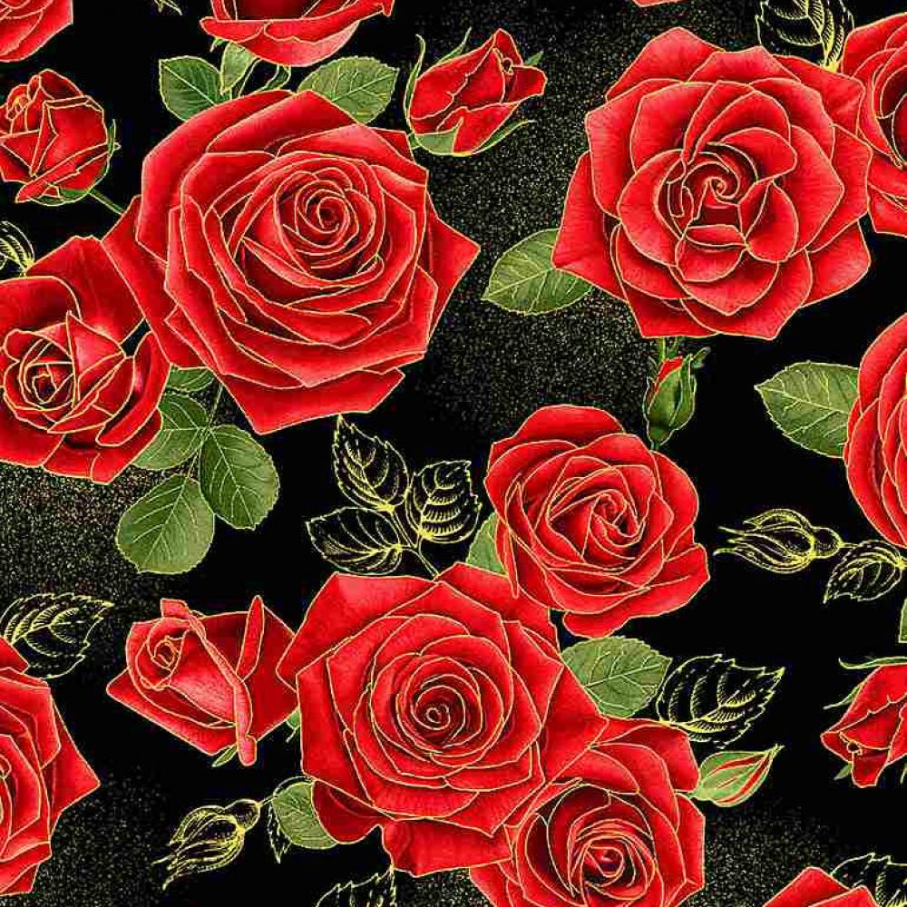 45" Timeless Treasures Gilded Red Metallic Roses Fabric | Marshall Dry ...