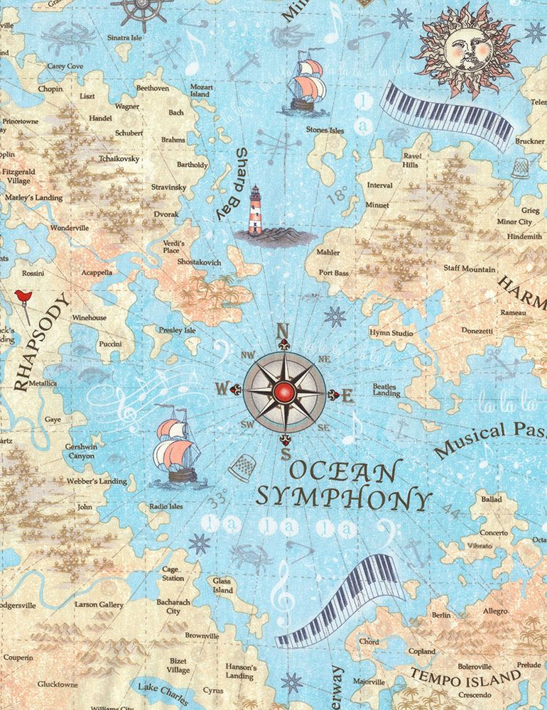 45" Timeless Treasures Music Map Fabric | Marshall Dry Goods