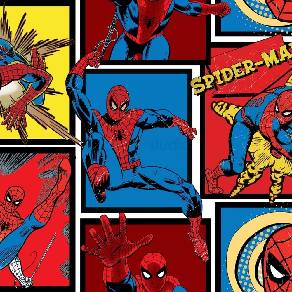 45" Camelot Fabrics Marvel Amazing Spiderman Squares Fabric | Marshall ...