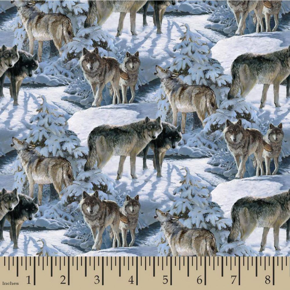 45" MDG Silver Wolf Scenic Fabric | Marshall Dry Goods