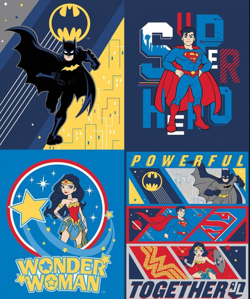 45" Camelot Fabrics Justice League Jr Powerful Together Panel Fabric ...