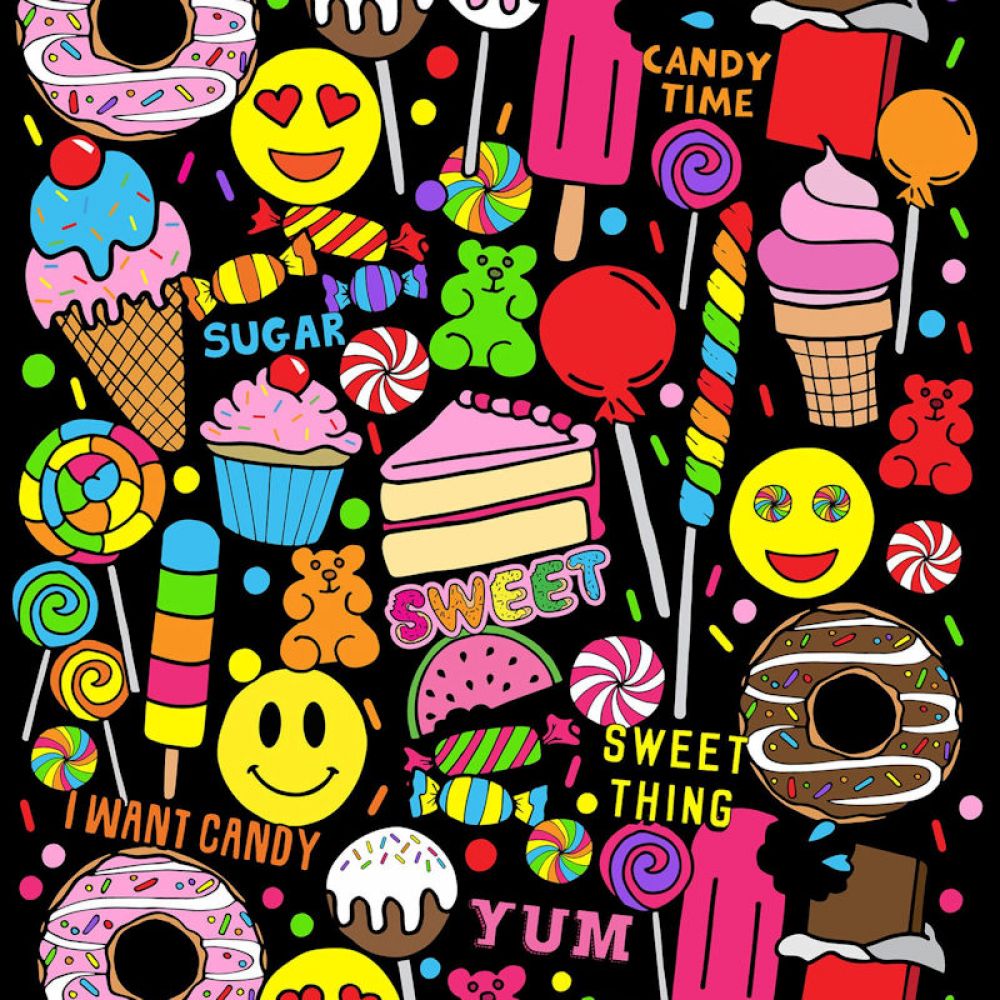 45" Print Concepts I Want Candy Black Fabric | Marshall Dry Goods