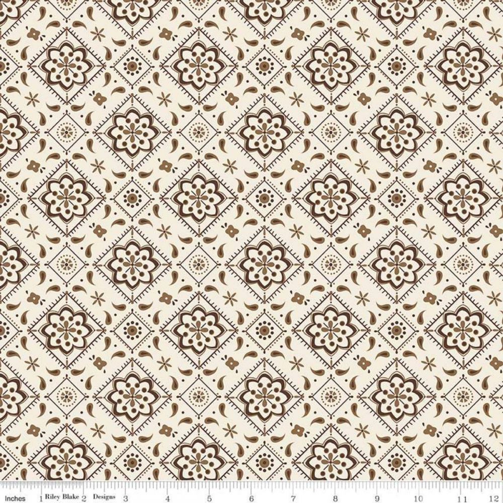 45" Riley Blake Cowboy Cream Flannel Fabric | Marshall Dry Goods