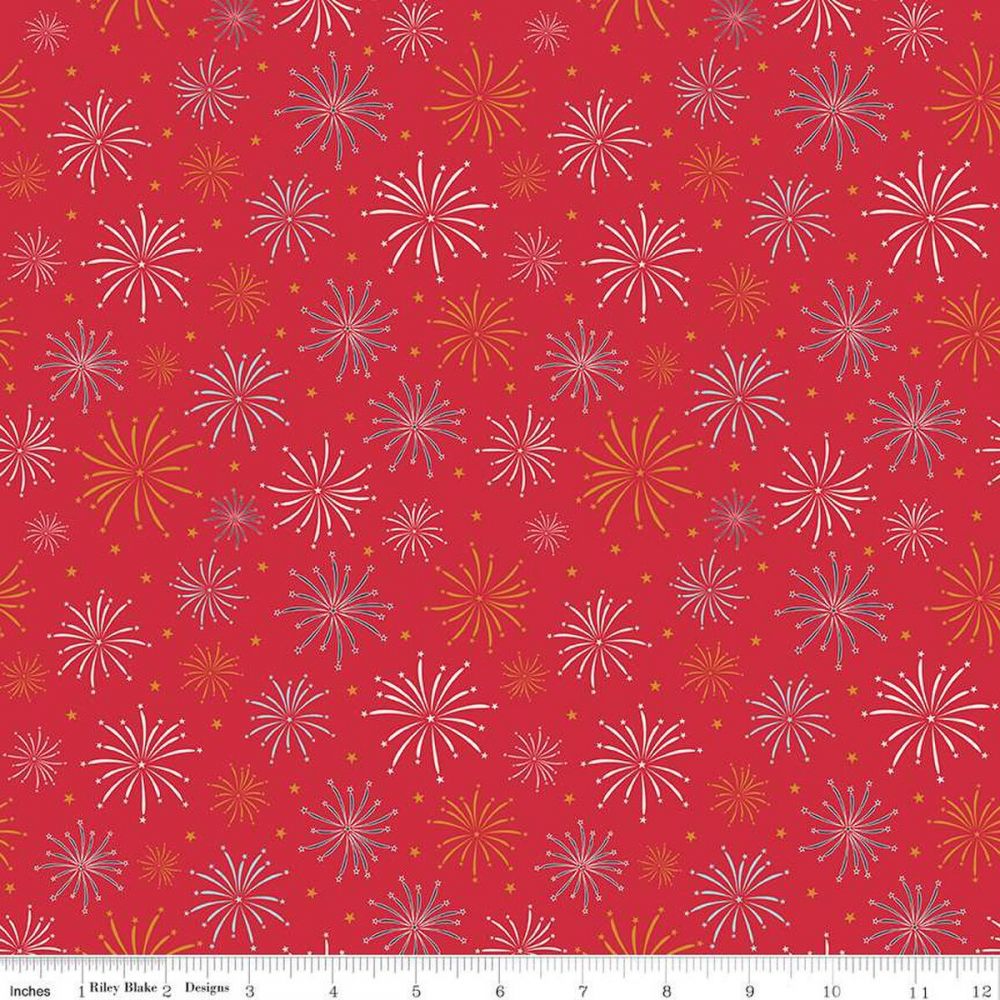 45" Riley Blake Sweet Freedom Fireworks Red Sparkle Fabric | Marshall ...