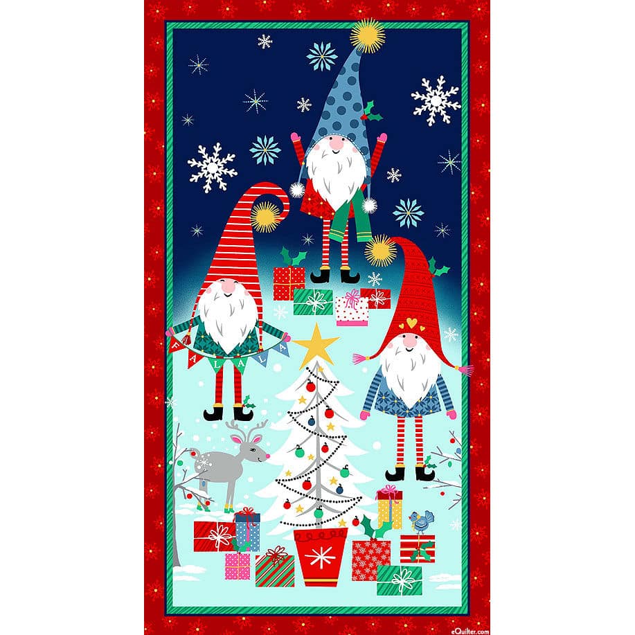 45" Michael Miller Holiday Gnomes 24" Panel Fabric | Marshall Dry Goods