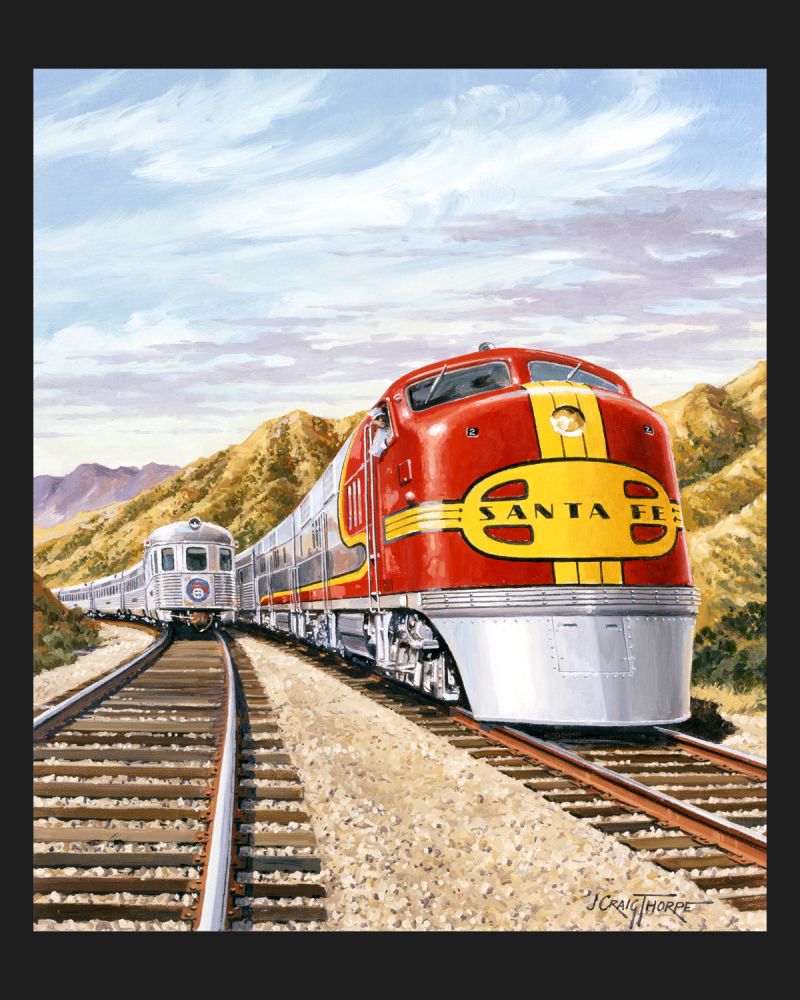 45" MDG Santa Fe Chief Train Panel Fabric | Marshall Dry Goods